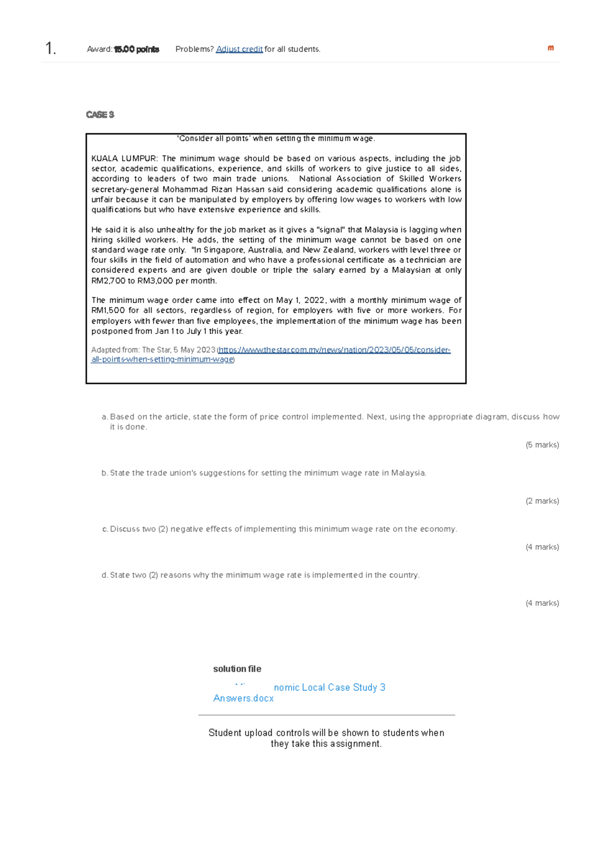 Microeconomics Case Study 3: Minimum Wage Analysis & Solutions - Studocu