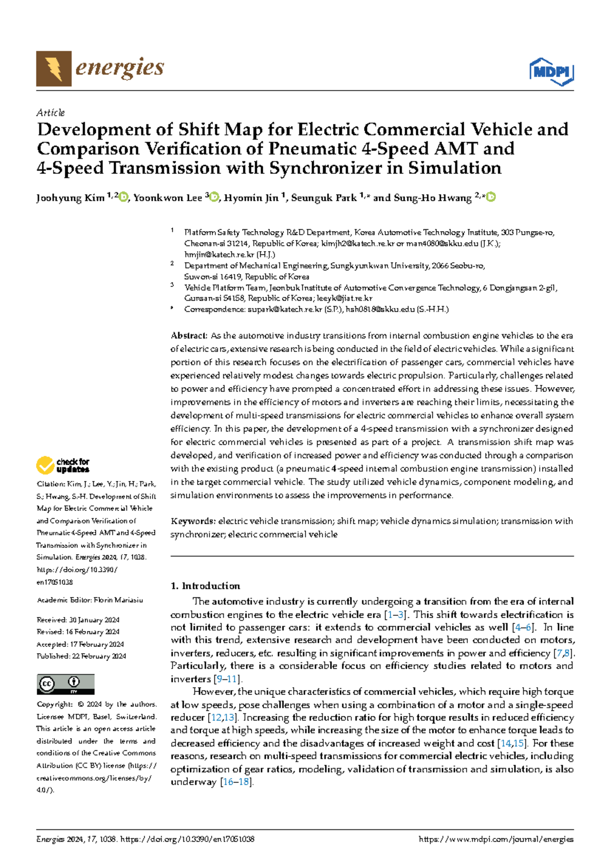 Development of Shift Map for Electric Commercial Vehicle (Energies 2024 ...