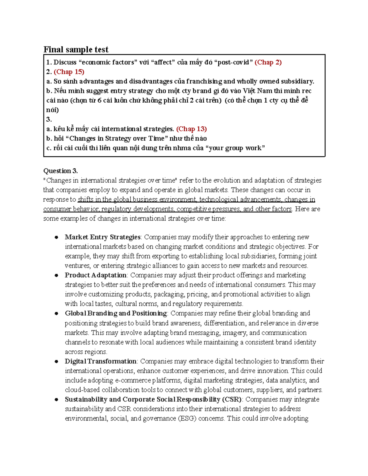 International Business (IB) Final Exam Revision Notes - Sample Test ...
