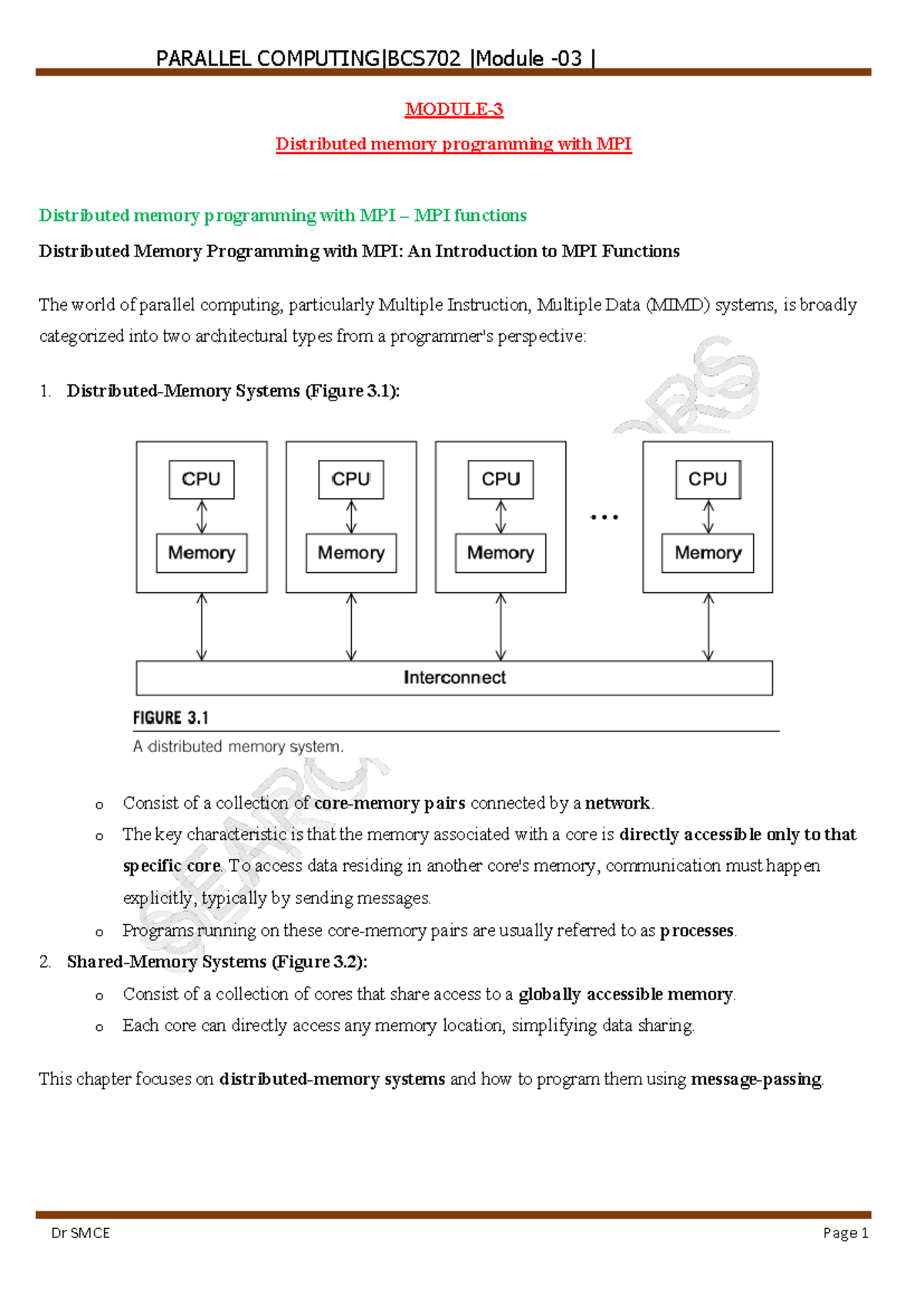 Parallel Computing: An Introduction to MPI Functions in BCS702 - Studocu