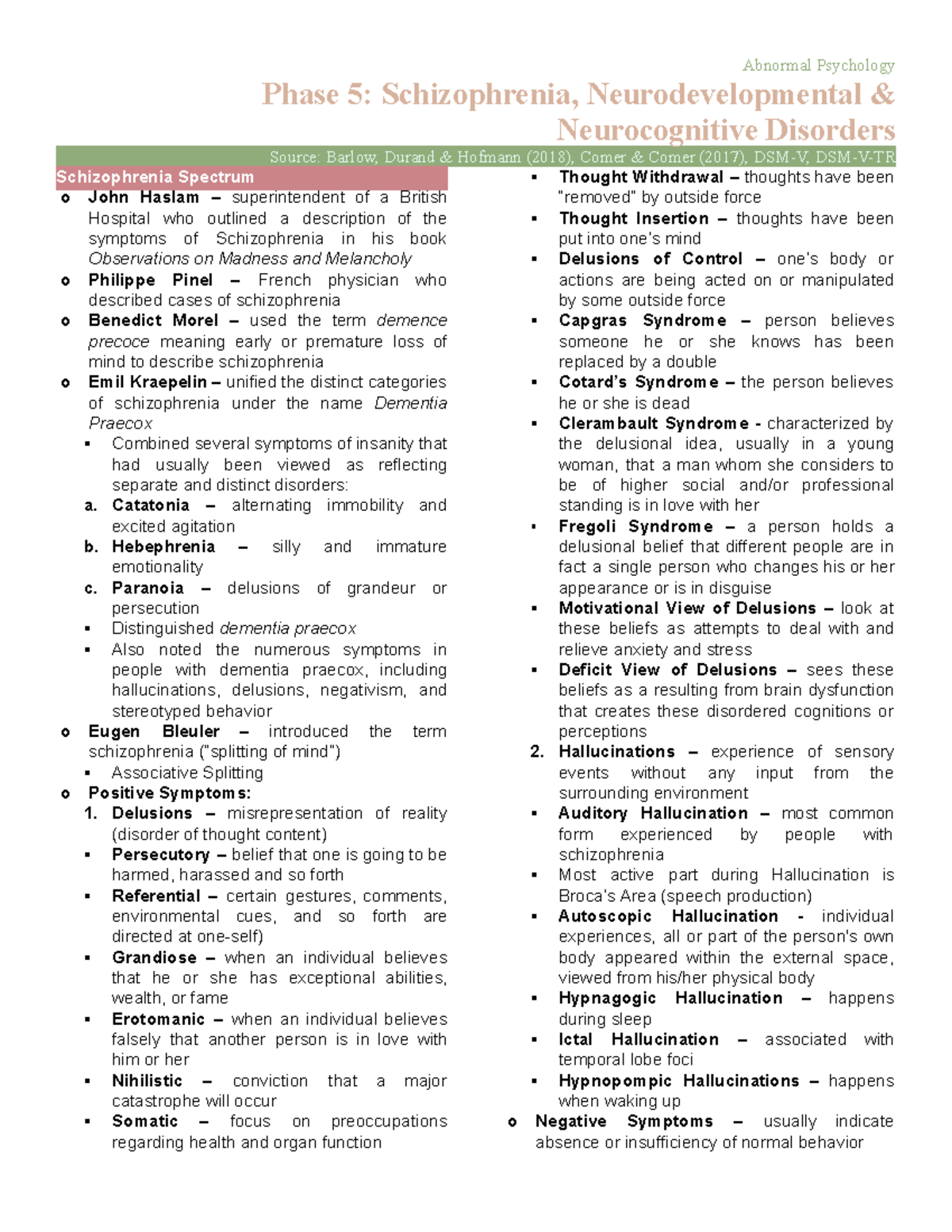 Ab Psy 5: Schizophrenia & Neurodevelopmental Disorders Review - Studocu