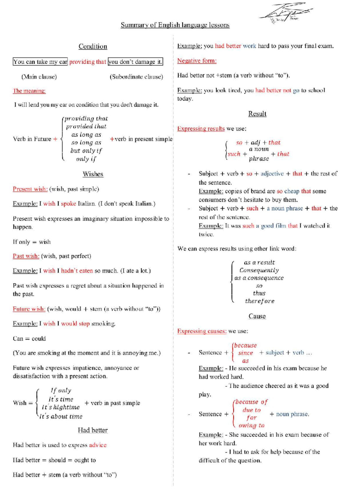 English Language Lessons Summary: Key Concepts and Examples - Studocu