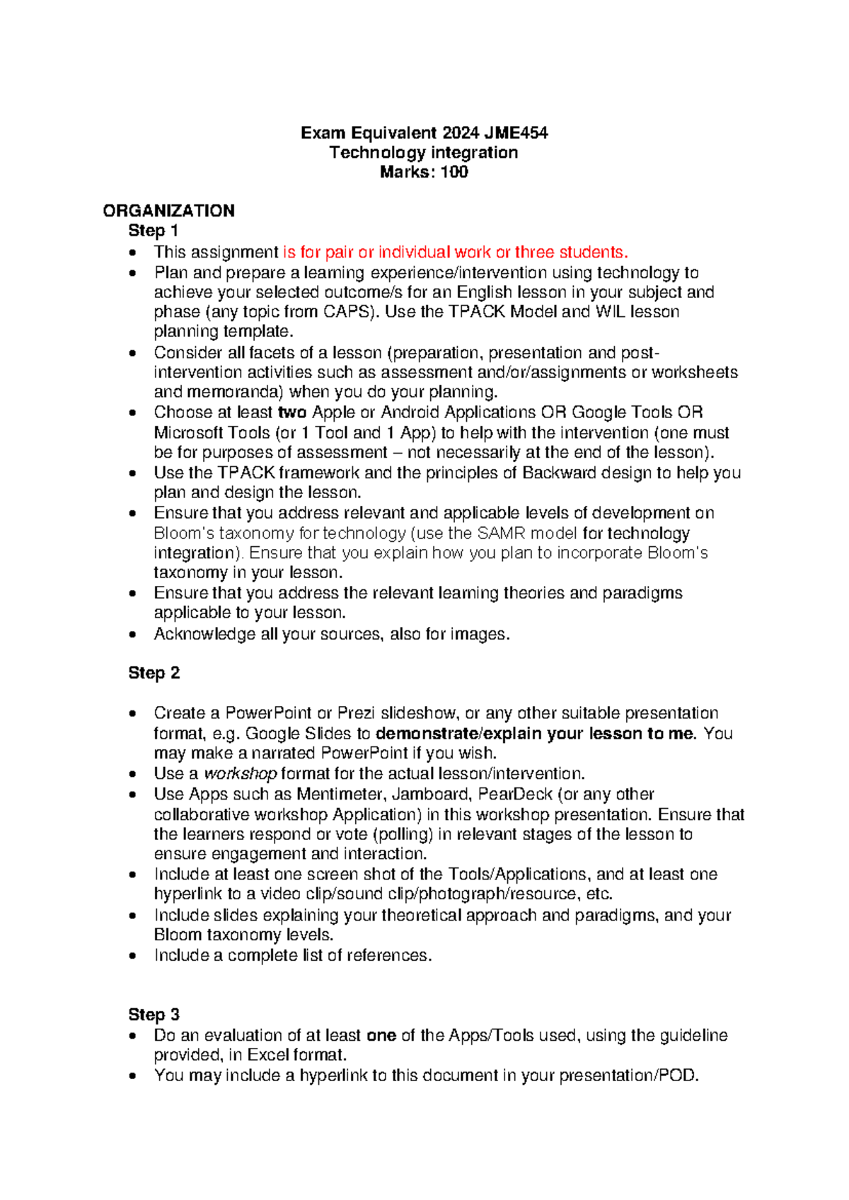 Exam Equivalent Project: Tech Integration for English - JME 2024 - Studocu