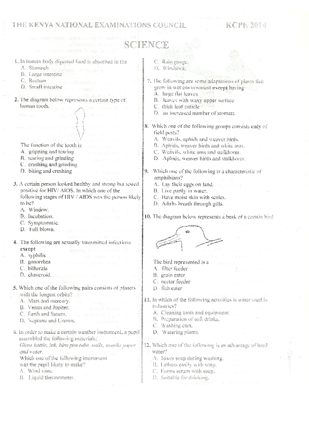 KCPE Science Exam Review Notes - 2014 - Studocu