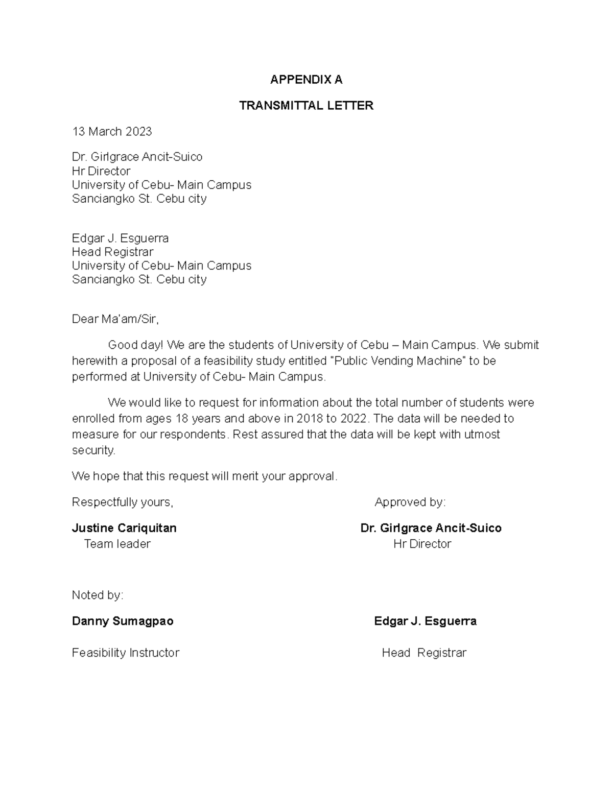 Transmittal-Letter... - APPENDIX A TRANSMITTAL LETTER 13 March 2023 Dr ...
