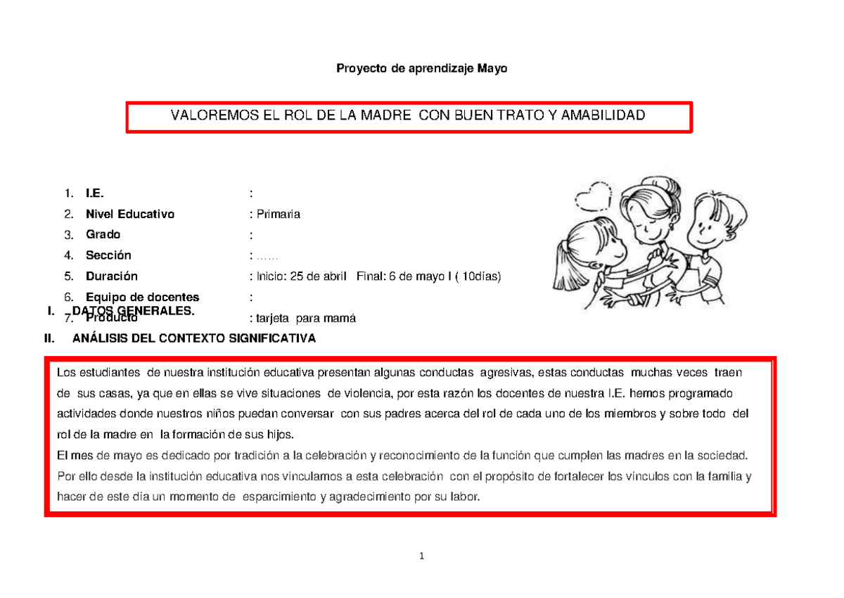 Proyecto de Aprendizaje para el Día de la Madre en Primaria - Studocu