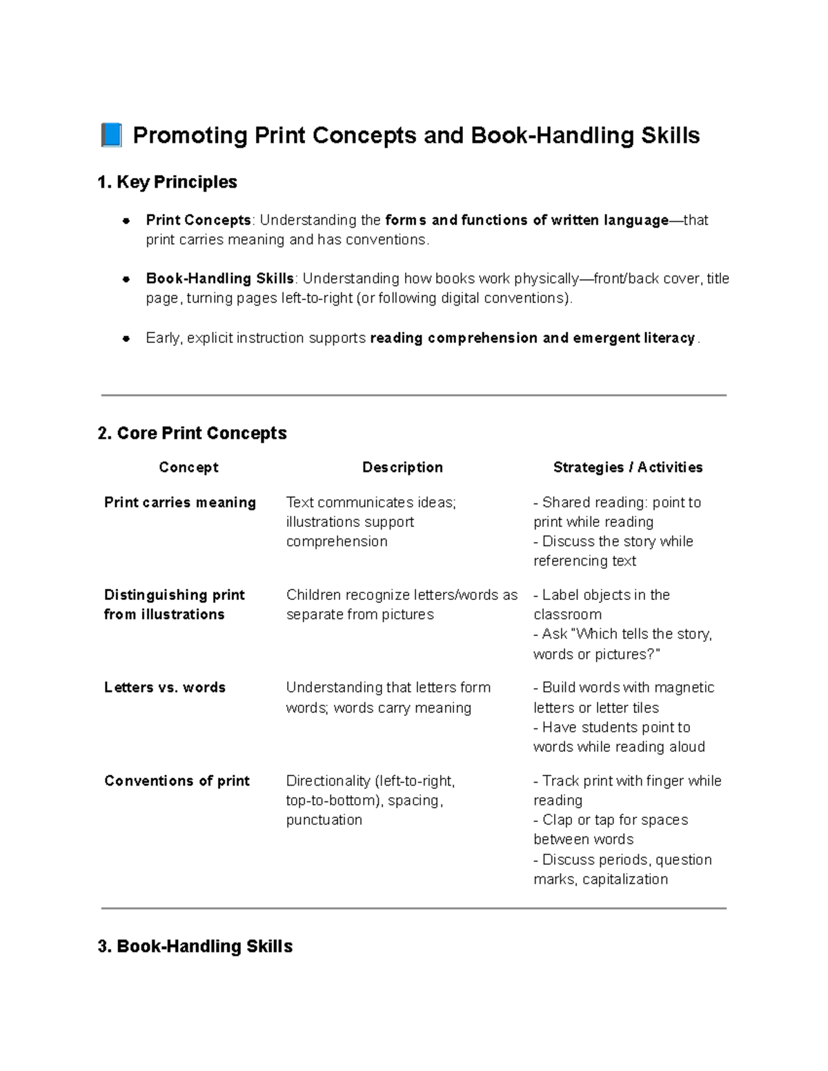 Promoting Print Concepts & Book-Handling Skills in Early Literacy - Studocu