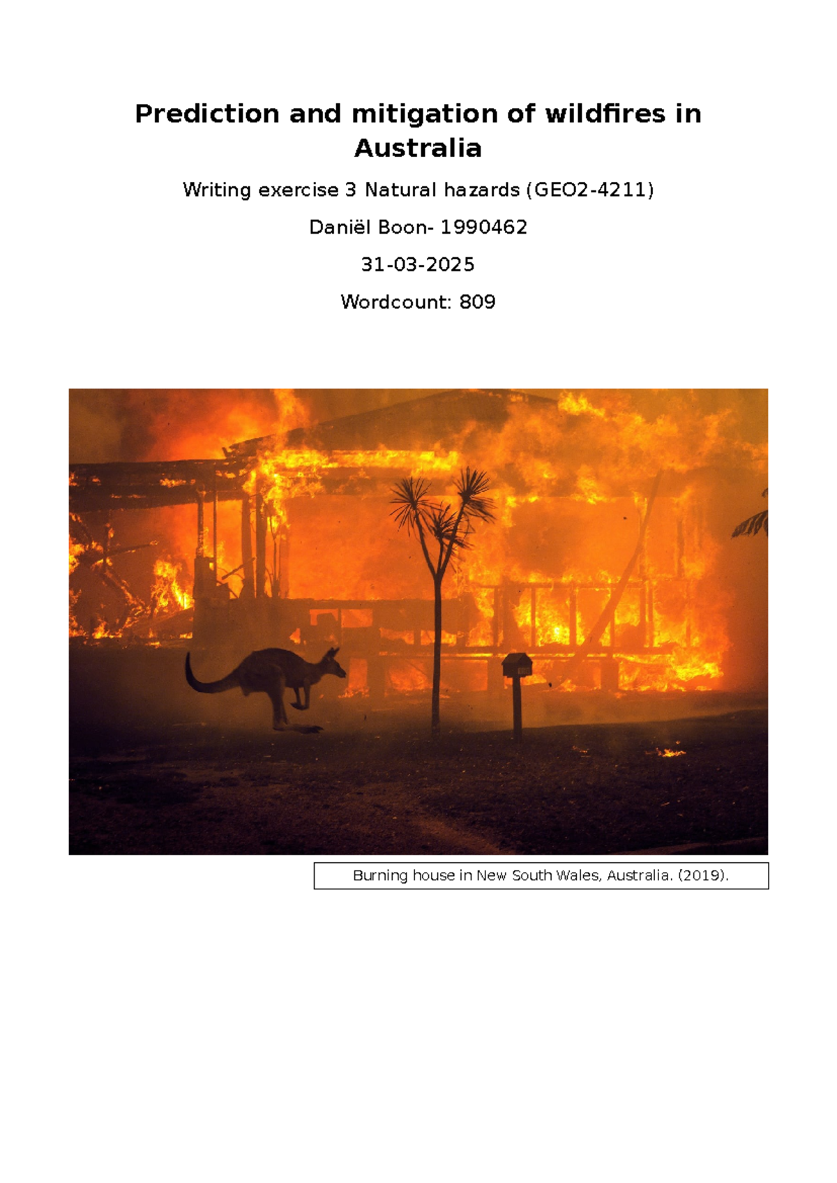 Natural Hazards Writing Exercise 3: Wildfire Prediction & Mitigation in ...