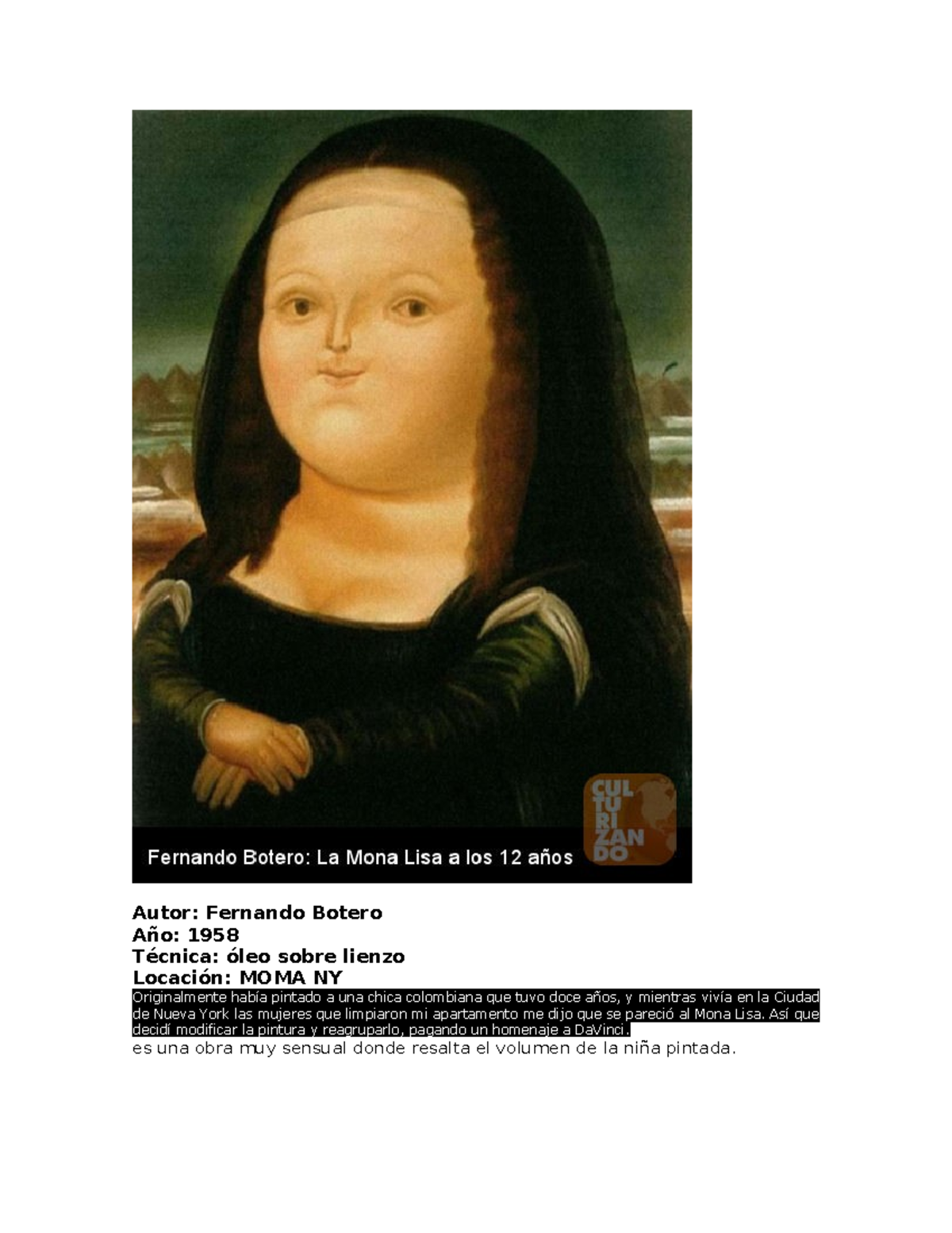 Exposición de Obras de Fernando Botero en MOMA NY - Studocu