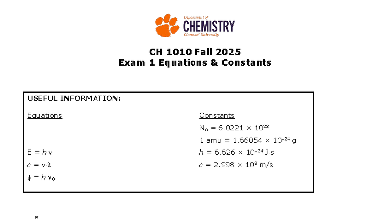 Data+Sheet++Exam+1+CH+1010+Fall+2025+student+version - CH 101 - CH 1010 Fall 2025 Exam 1 ...