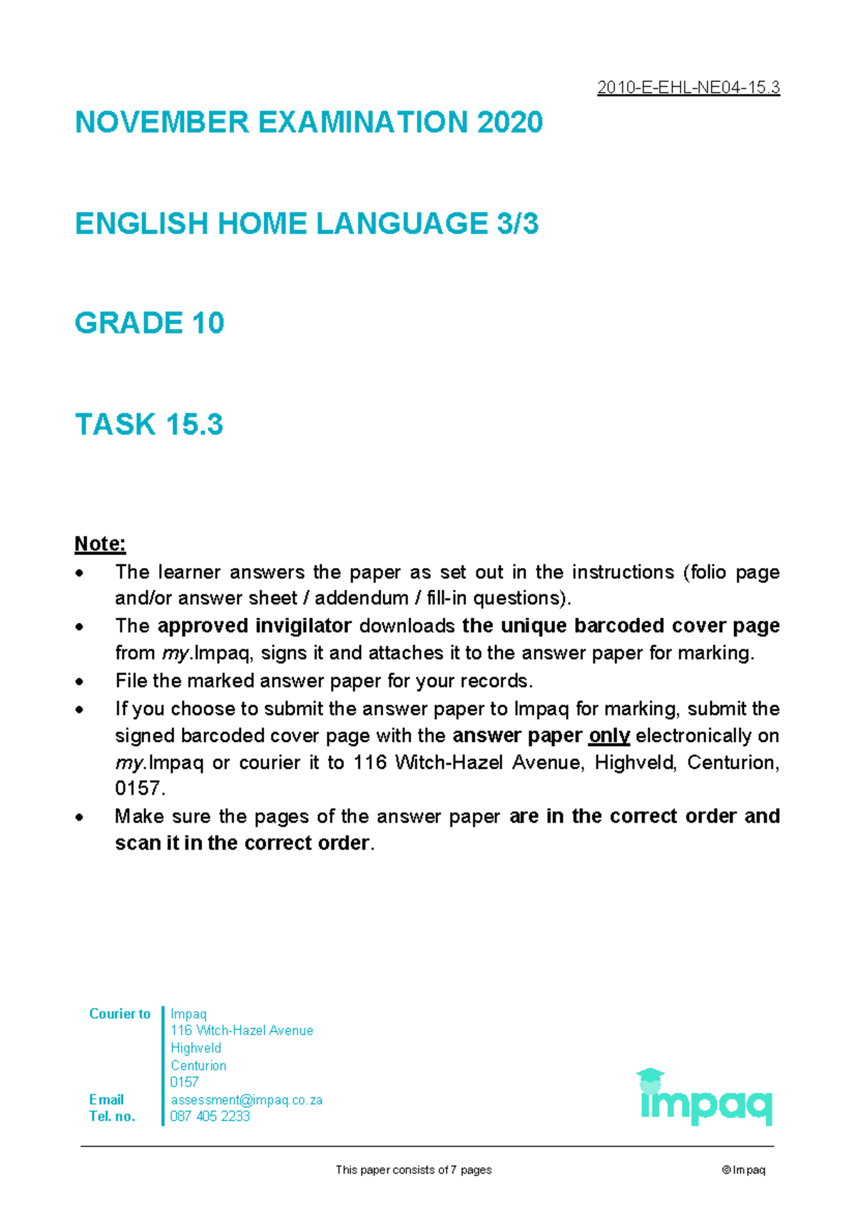 G10-EHL-November 2020 Exam Paper 3: English Home Language Writing - Studocu