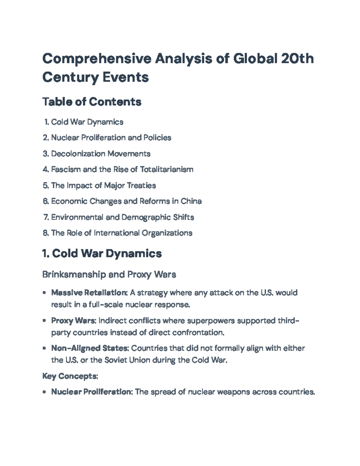 Comprehensive Overview of 20th Century Global Events and Changes ...