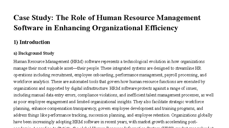Case Study: HRM Software's Impact on Organizational Efficiency - Studocu