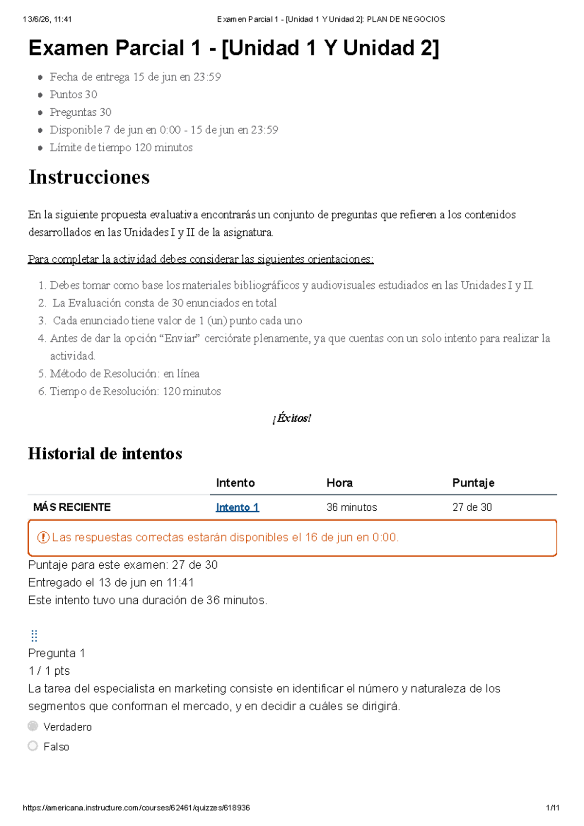 Examen Parcial 1 - Unidad 1 y 2: PLAN DE NEGOCIOS - Studocu