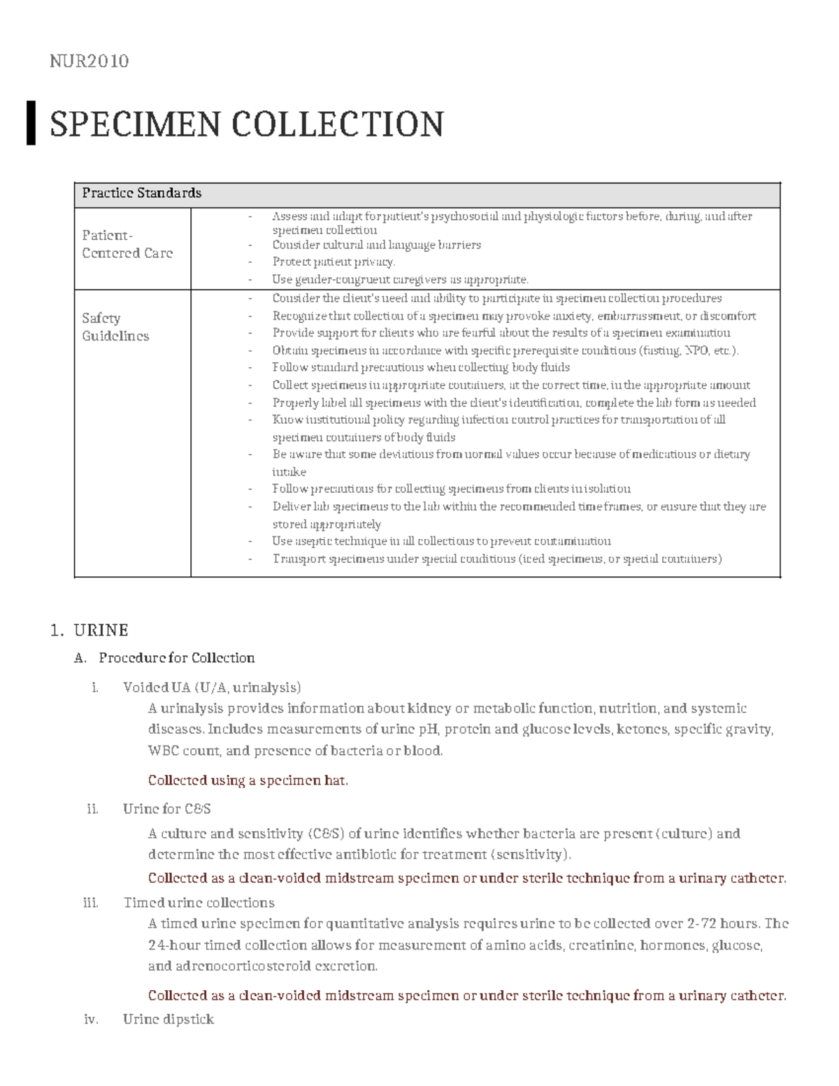 Specimen collection - objectives - NUR SPECIMEN COLLECTION Practice ...