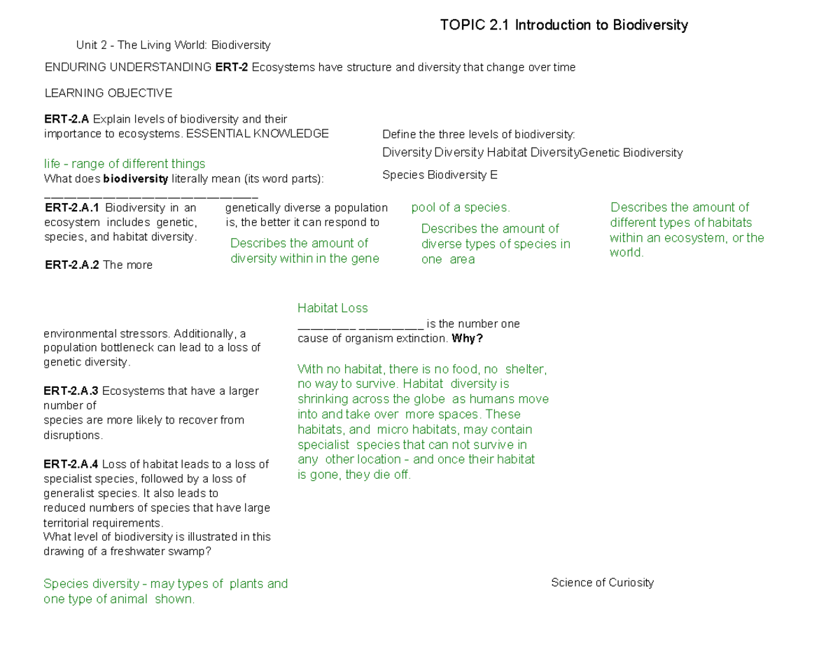Unit 2 - Biodiversity: Understanding Ecosystem Diversity (ERT-2) - Studocu
