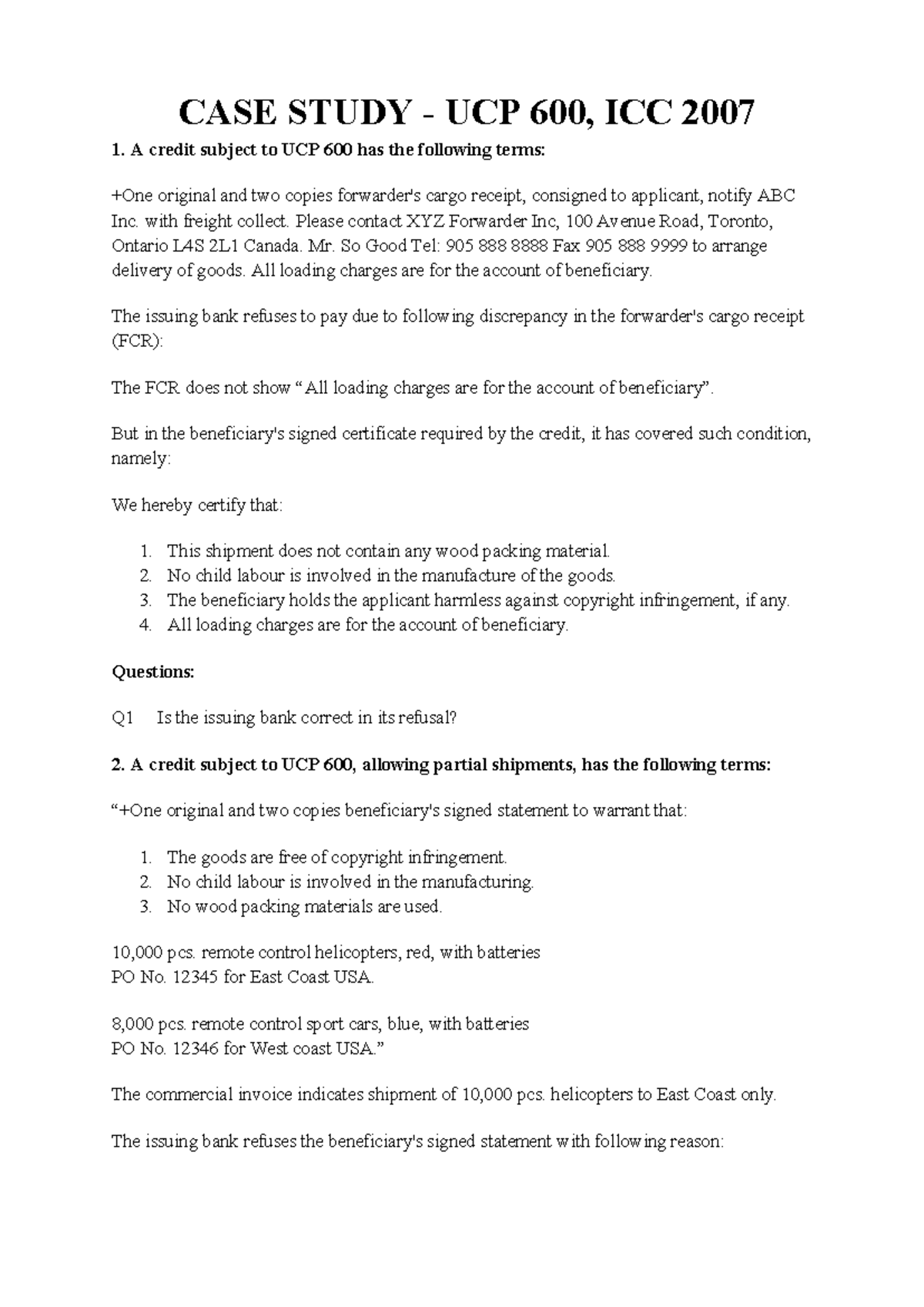 60 UCP 600 Case Study Analysis - Key Discrepancies Explained - Studocu