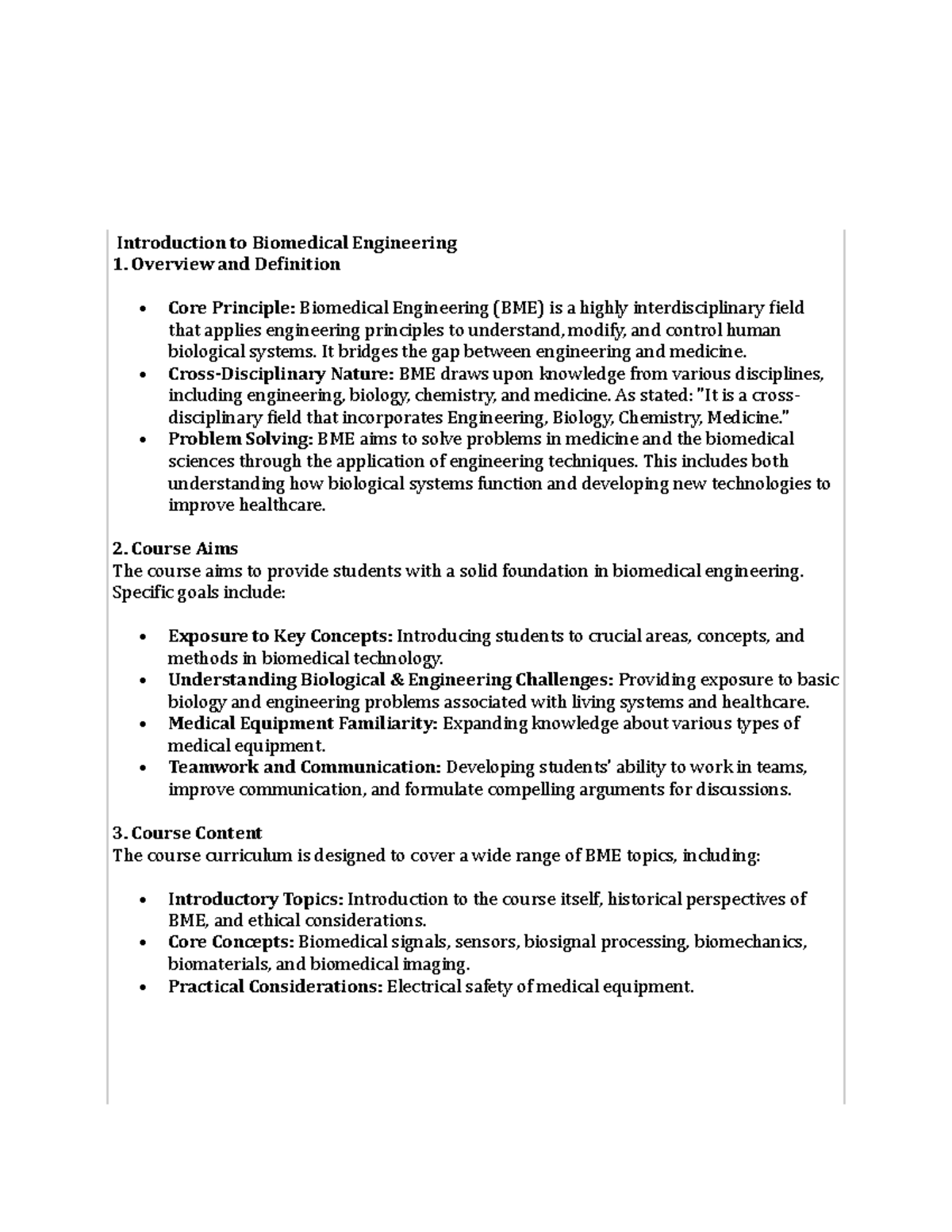 Biomedical Engineering (BME) Lecture Notes - Introduction & Key ...