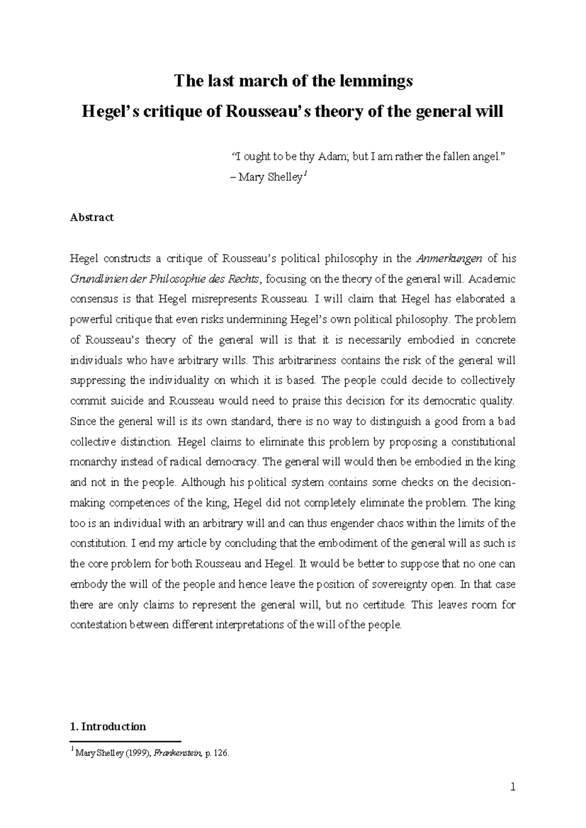 Hegel's Critique of Rousseau's General Will Theory: A Deep Dive - Studocu