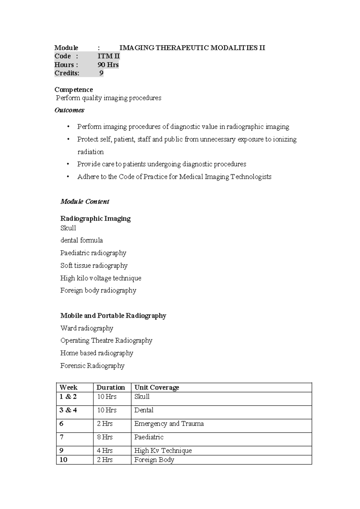 ITM II Course Outline: Imaging Therapeutic Modalities II - Studocu
