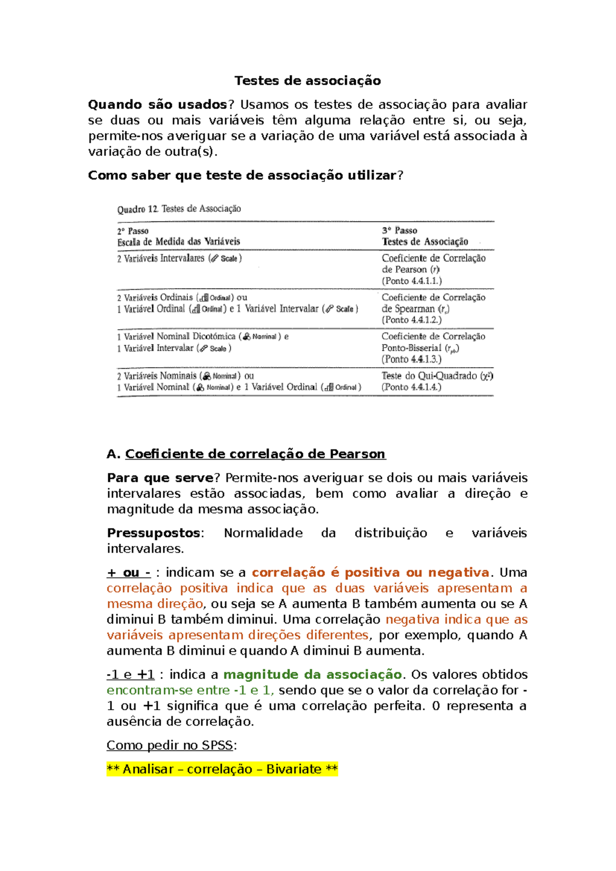 Testes de Associação: Coeficiente de Correlação de Pearson e SPSS - Studocu