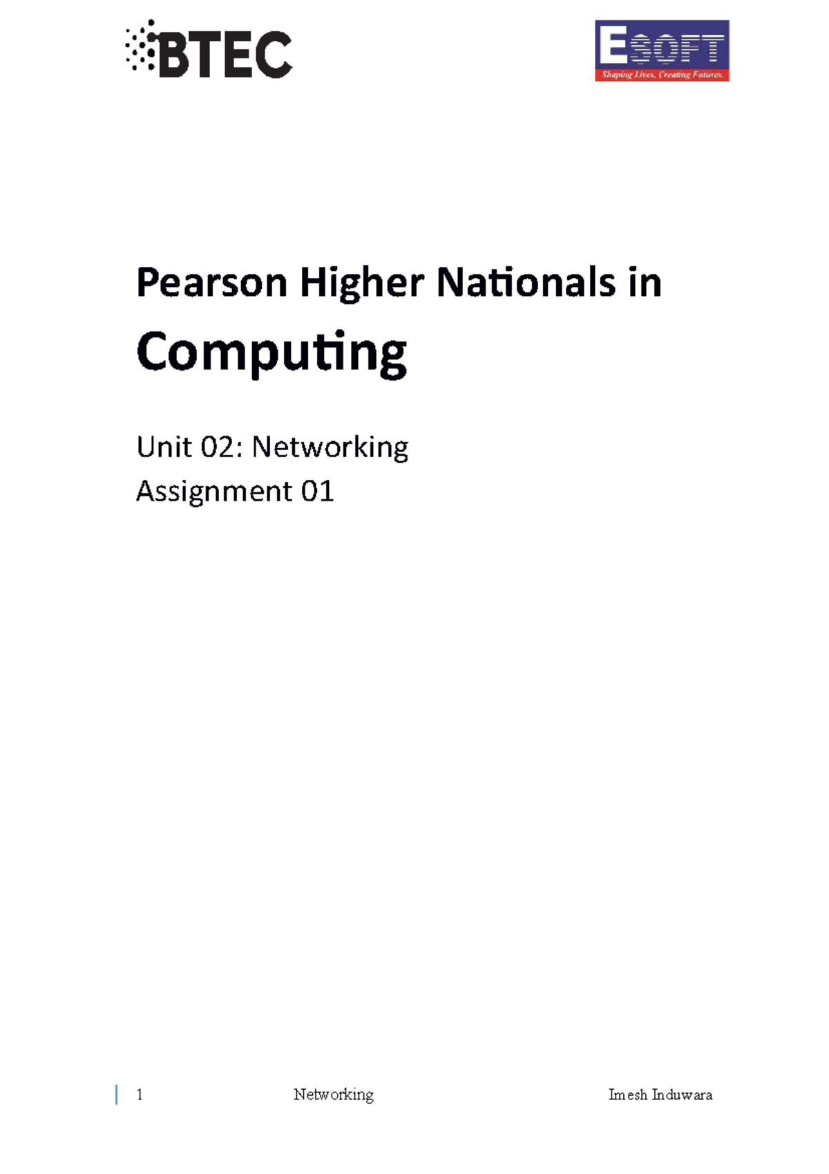 Networking Hnd Pearson Higher Nationals In Computing Unit 02