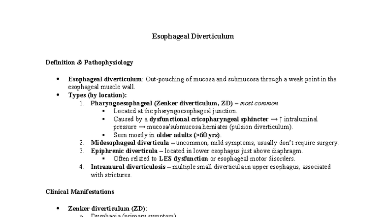 Esophageal Diverticulum: Definition, Types, and Management Insights ...
