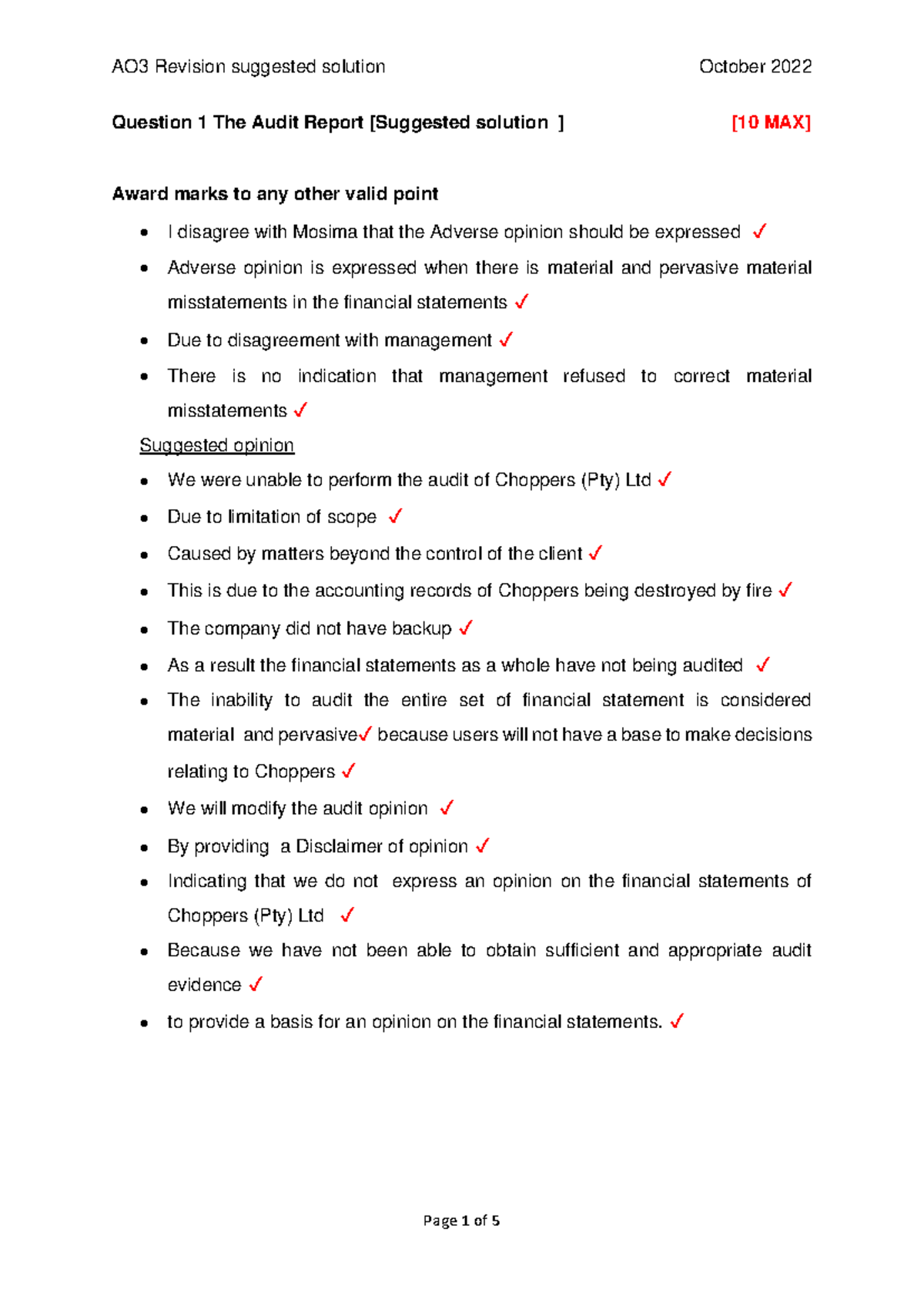 AO3 Revision Suggested Solution - Question 1 The Audit Report ...