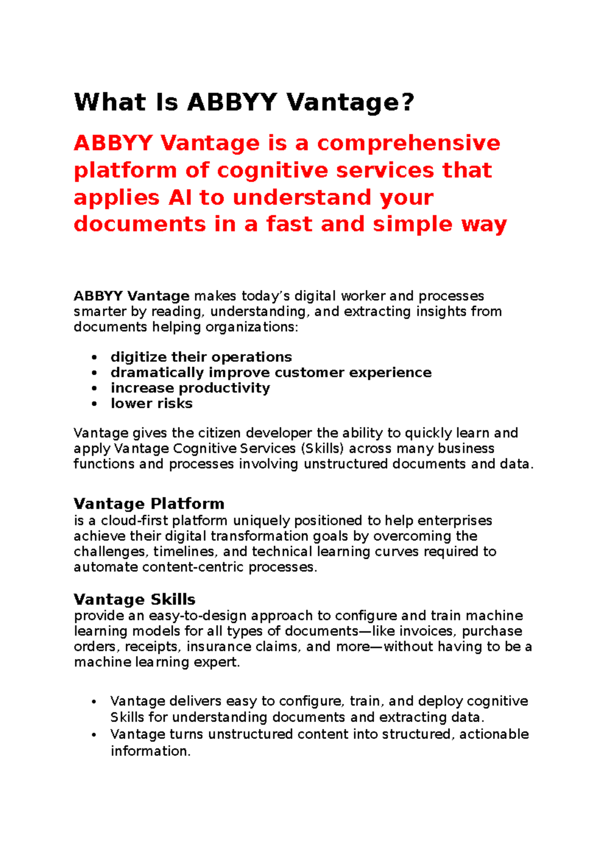 Abbyy vantage fundamentals notes - What Is ABBYY Vantage? ABBYY Vantage ...