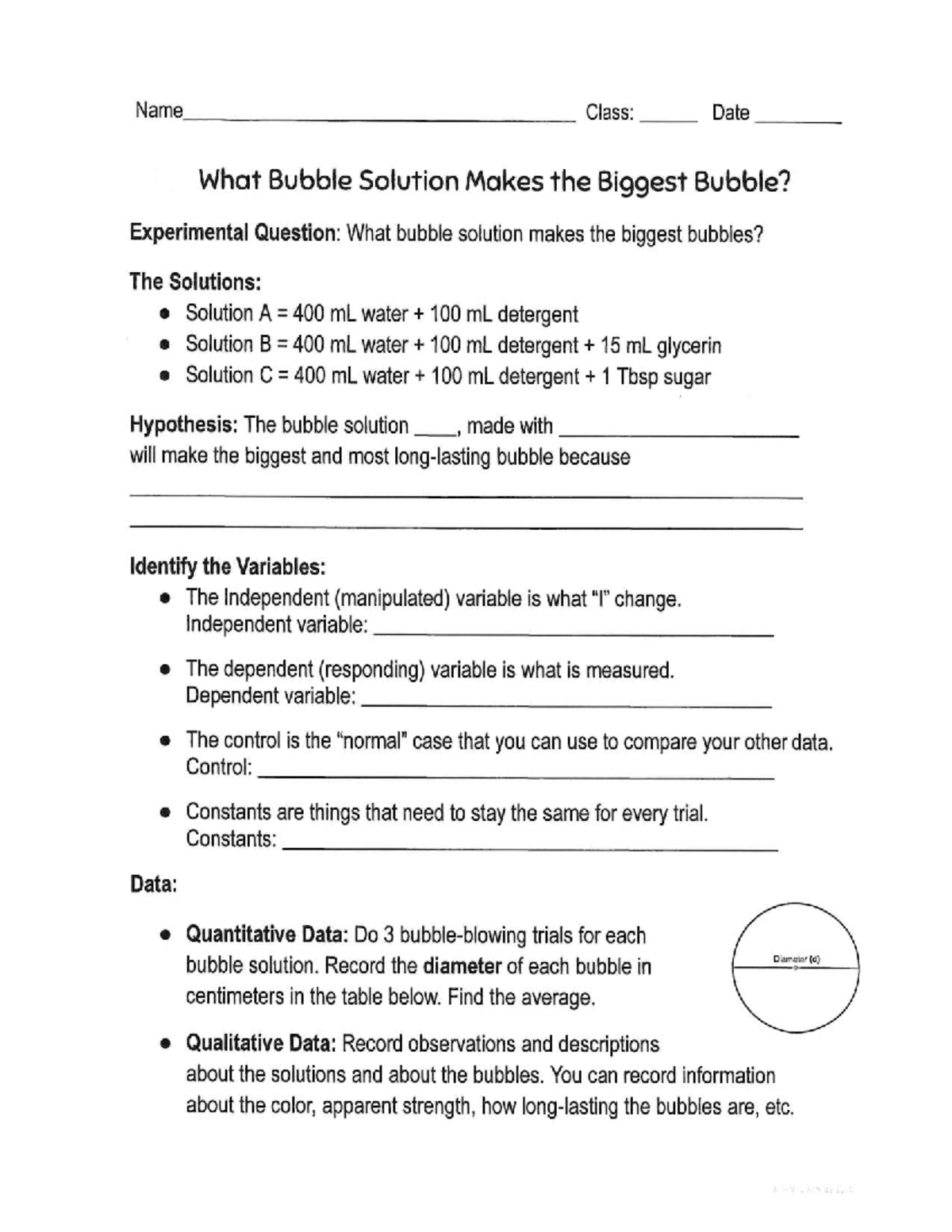 Bubble Solutions Lab Experiment: Which Makes the Biggest Bubble? Gen Ed ...