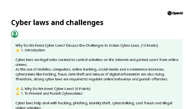 Cyber Laws and Challenges: Need and Issues in India (10 Marks) - Studocu