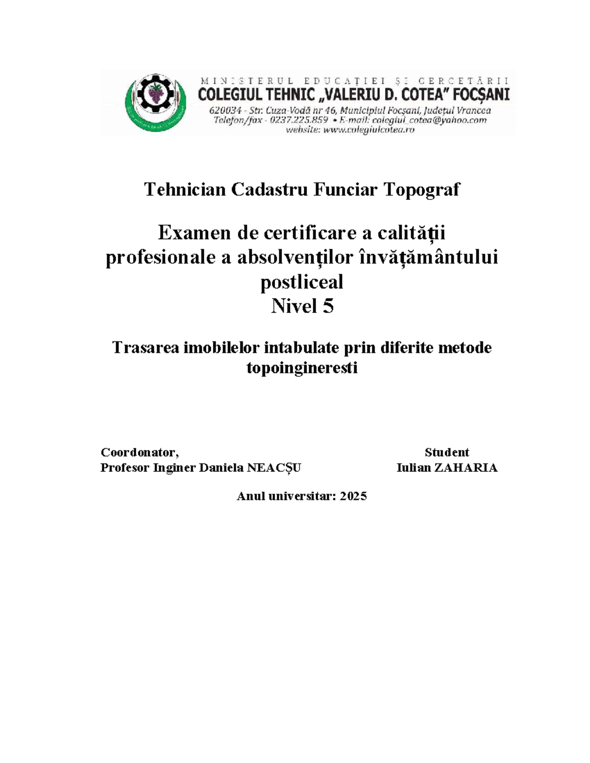 Referat Trasarea Imobilelor Topoingineresti 12 - Tehnician Cadastru ...