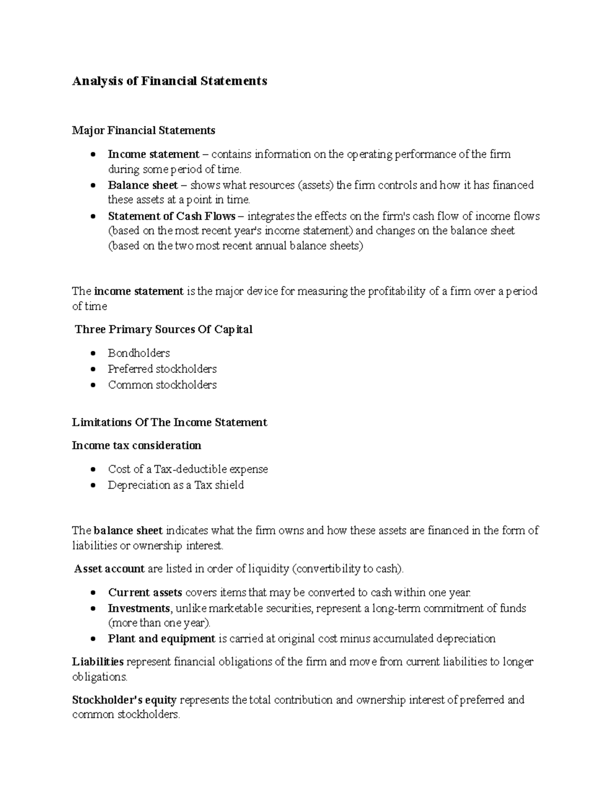 Analysis of Financial Statements: Key Insights and Ratios - Studocu