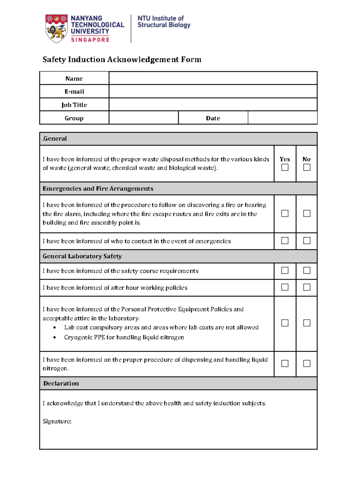 2. Safety Induction Acknowledgement Form - Safety Induction ...