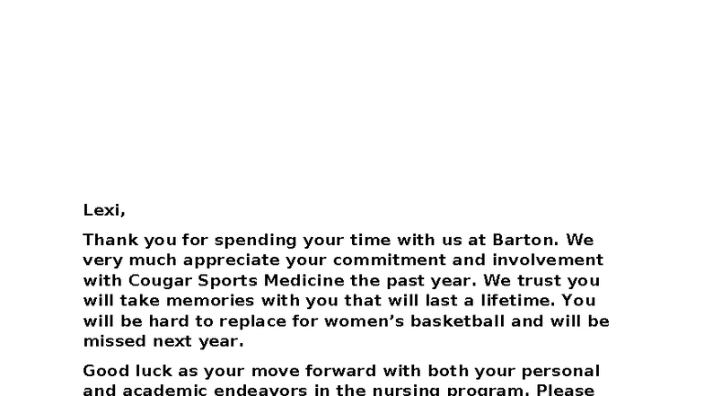 Sophomore Letters 2020 - Cougar Sports Medicine Appreciation - Studocu