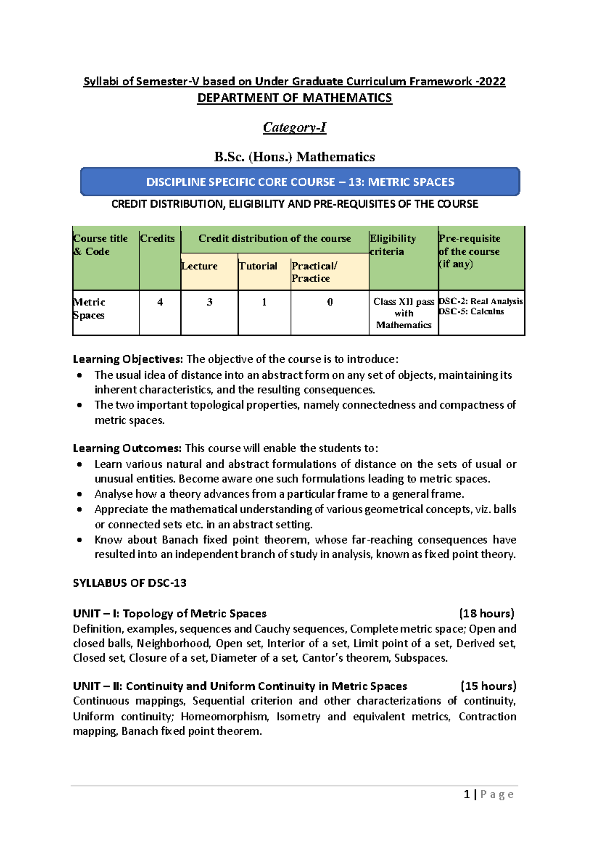 Sem 5 Mathematics Syllabi: UGCF 2022 - Core & Elective Courses - Studocu