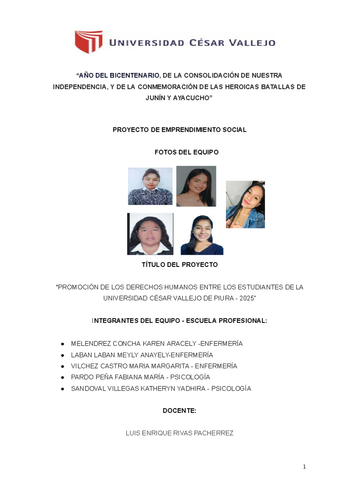 Esquema del Proyecto de Promoción de DDHH en UCV - 2025-1 Final - Studocu