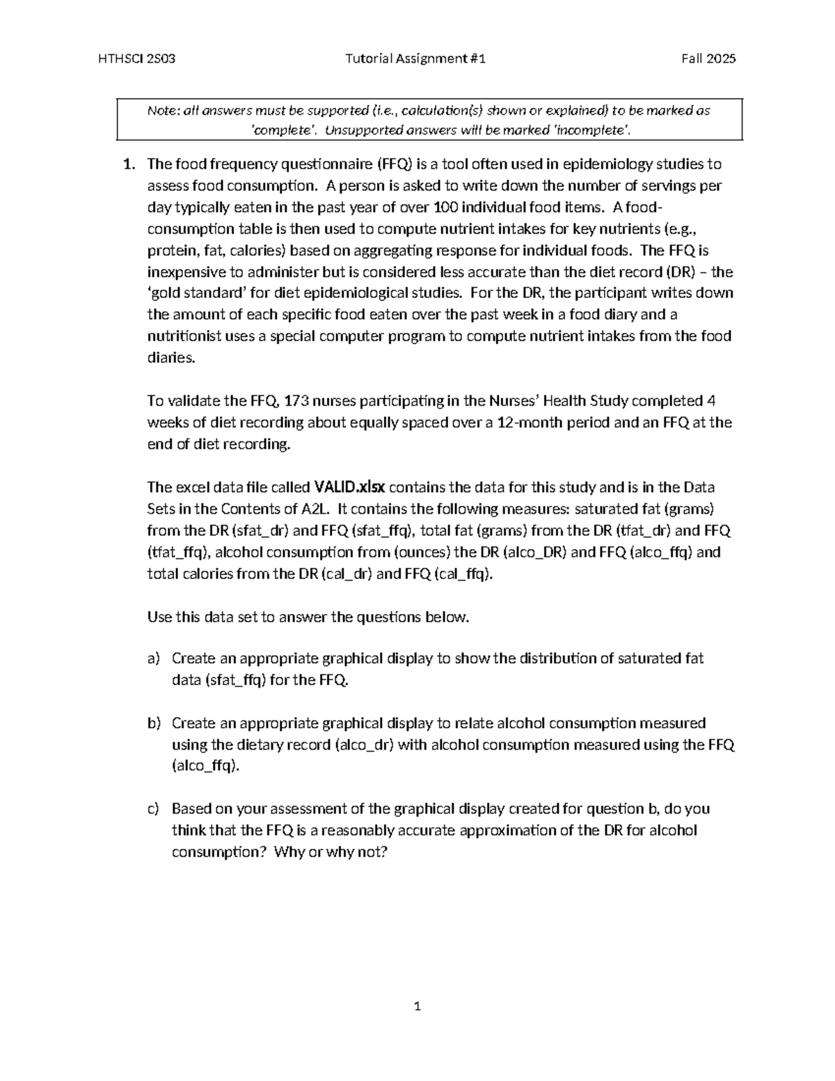 HTHSCI 2S03 Tutorial Assignment 1: Food Frequency & Lead Exposure Analysis - Studocu