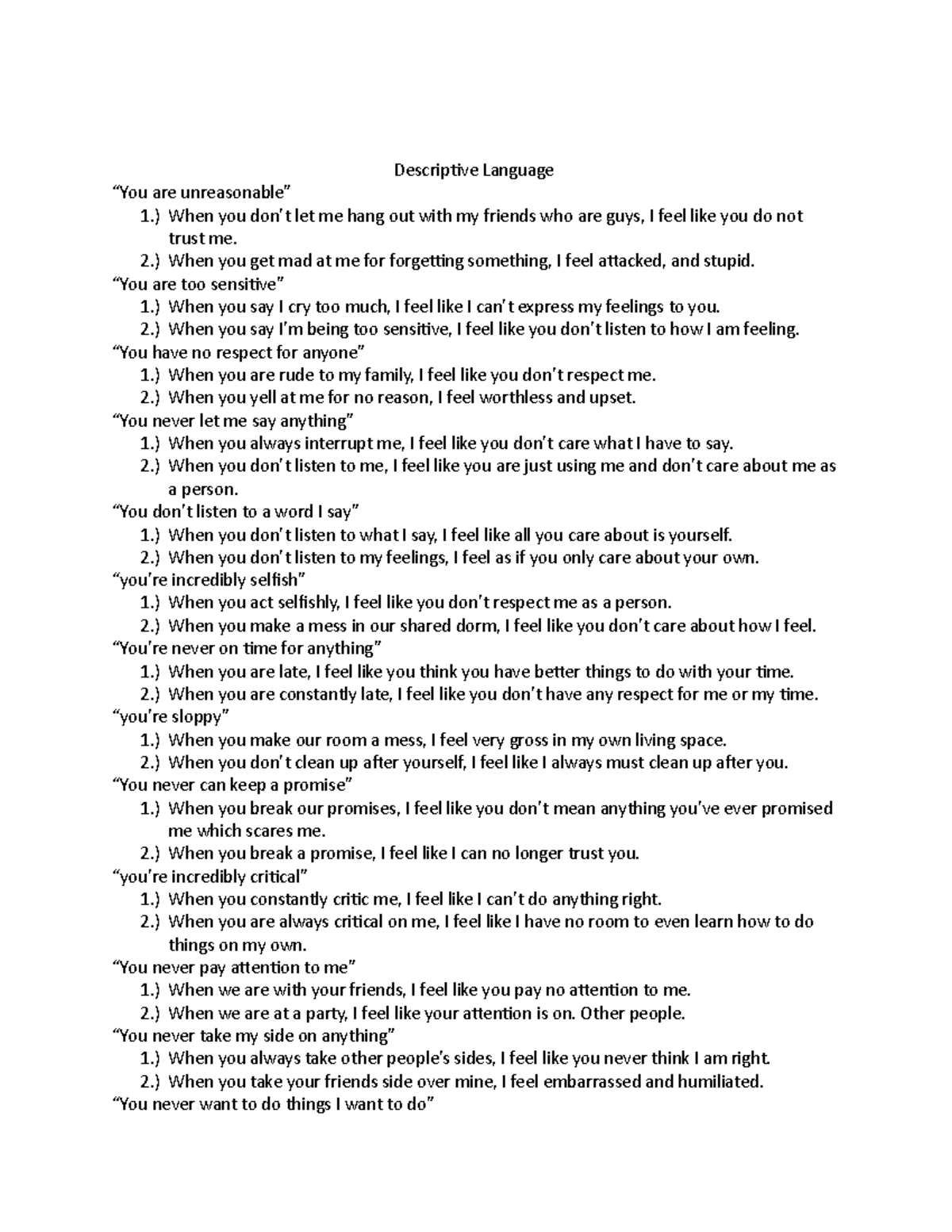 Descriptive Language - Descriptive Language “You are unreasonable” 1 ...