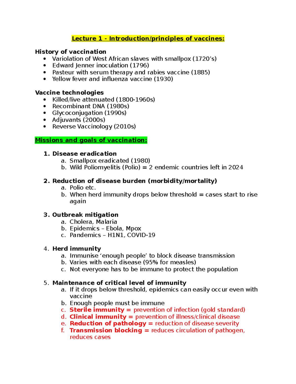 Lecture 1: Vaccinology Module Notes (Biochemistry) - History ...