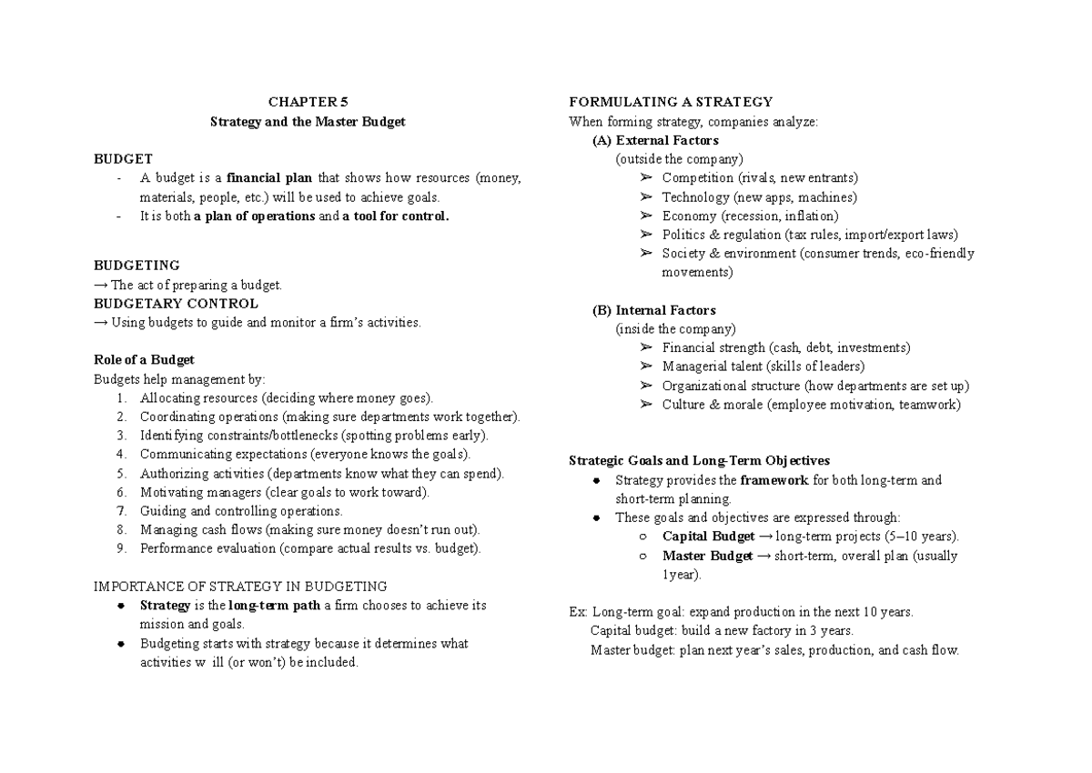 SCM CHAPTER 5 & 10: Budgeting Strategies and Variable Costing Insights ...