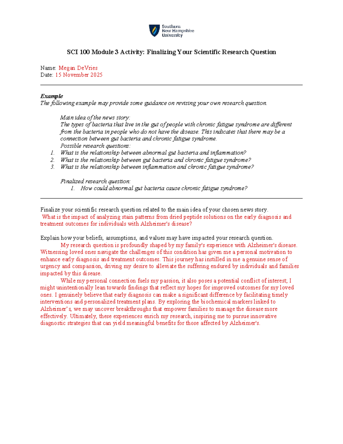 SCI 100 Module 3 Activity: Finalizing Your Research Question - Studocu