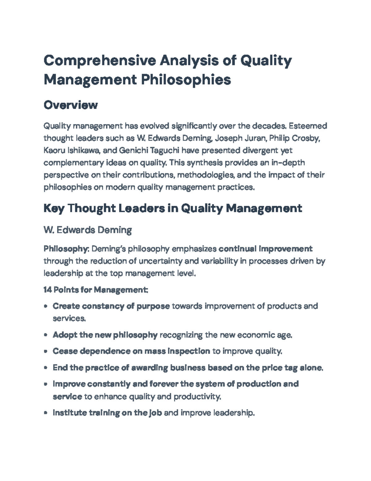 Quality Management Theories & Practices Overview: Key Leaders' Insights - Studocu