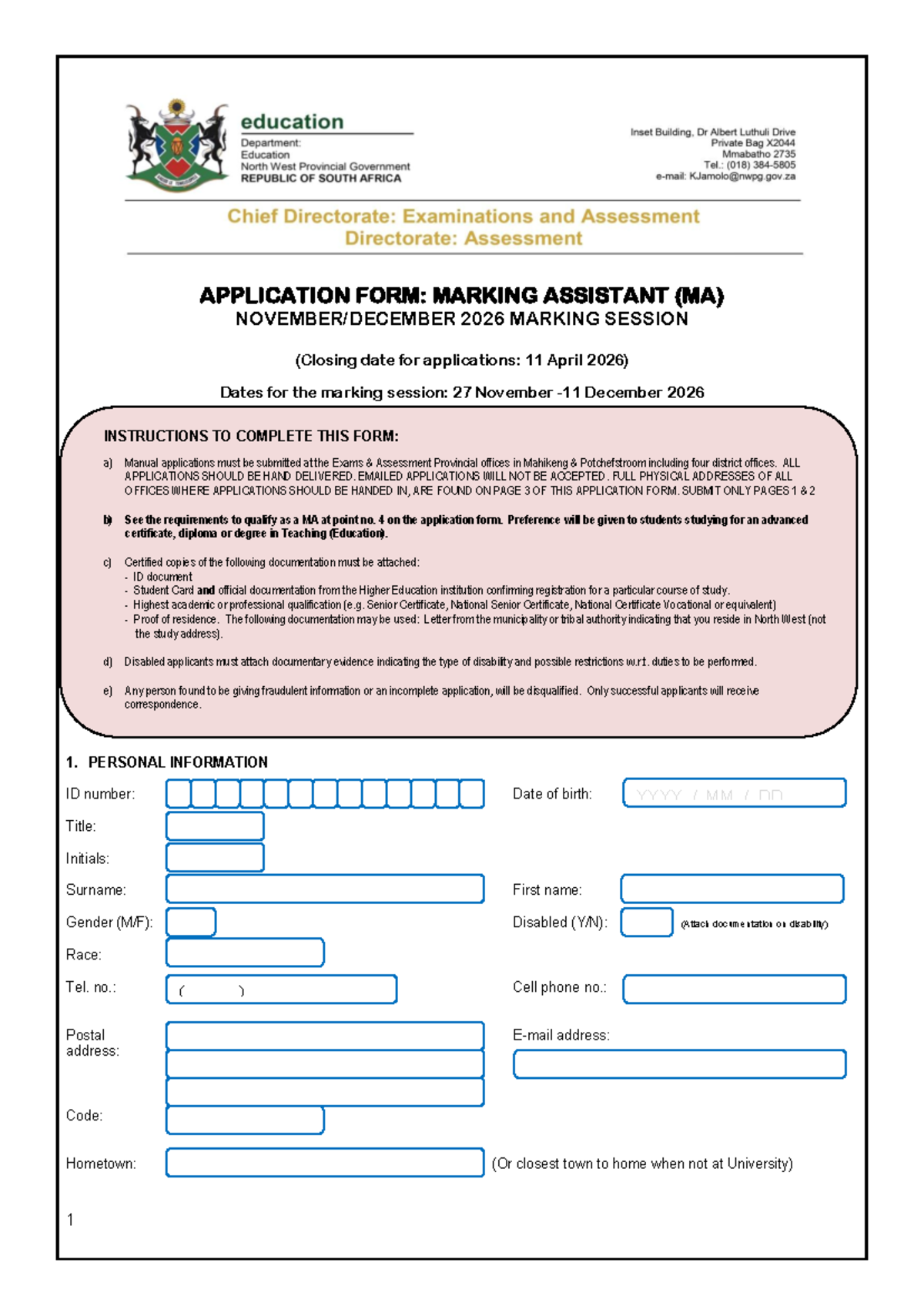 MA Application Form for Marking Assistant 2026 Session - Studocu