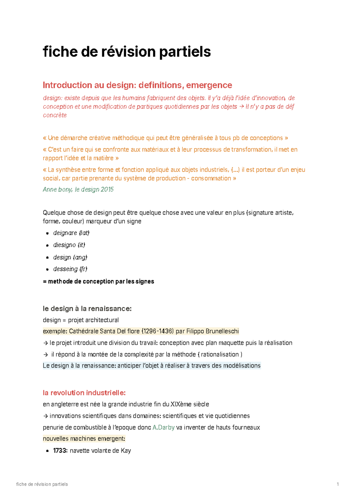 Fiche de Révision: Introduction au Design S1 - Partiels - Studocu