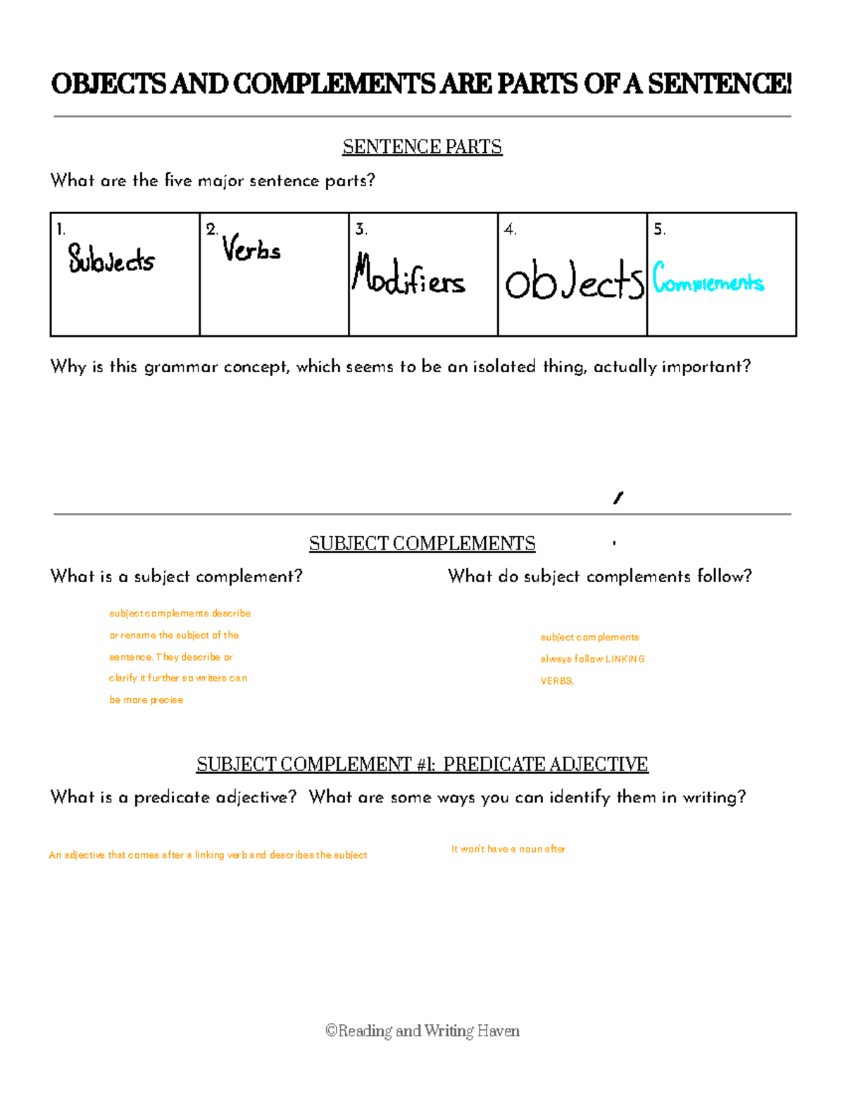 Notes for Complements and Objects - OBJECTS AND COMPLEMENTS ARE PARTS ...