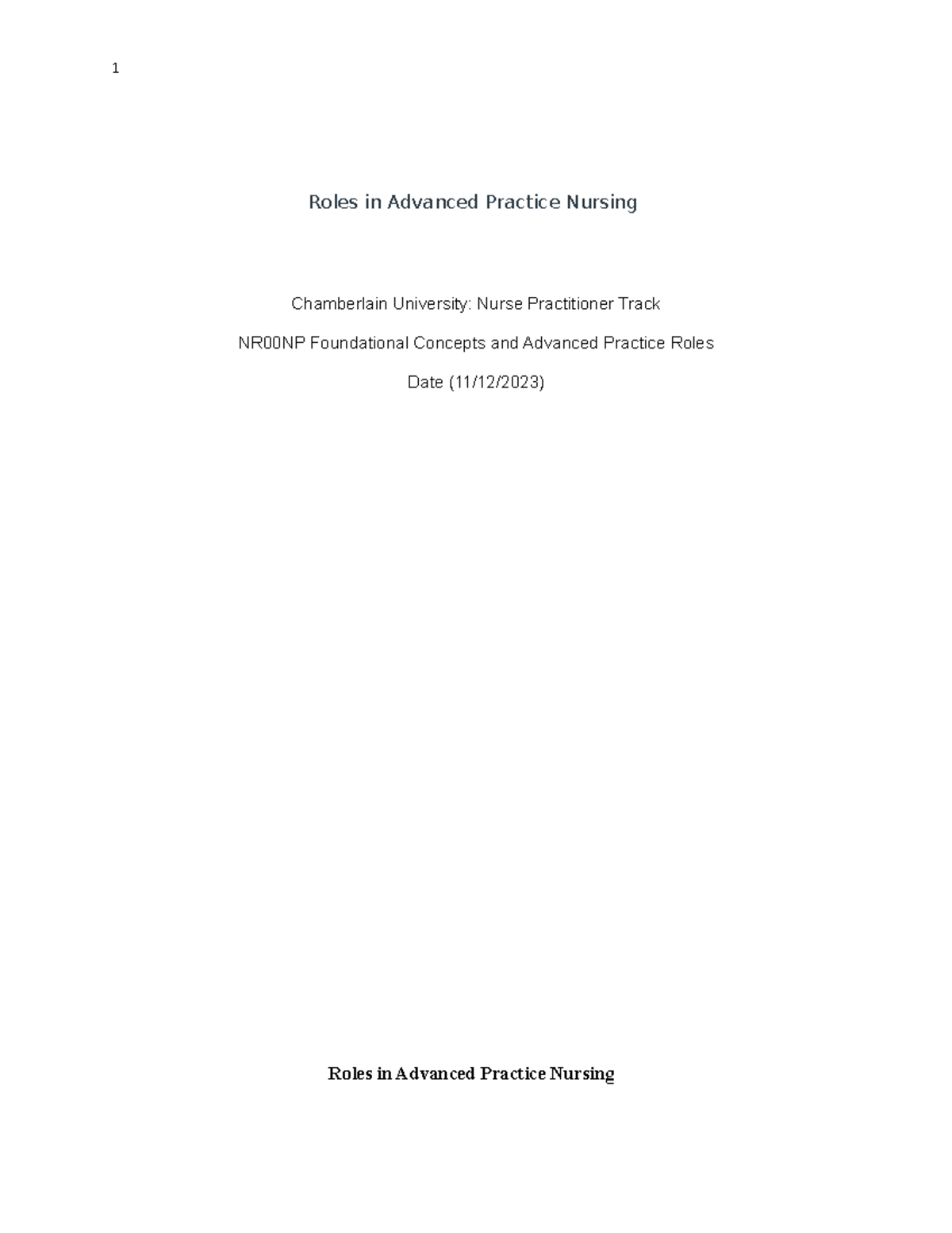 NR500NP Week 2 Paper: Exploring the Roles of APRNs in Healthcare - Studocu