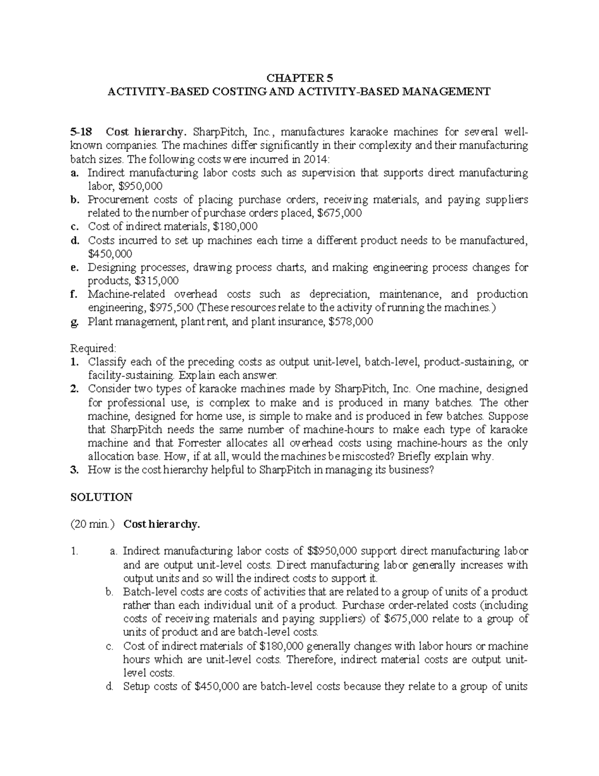 CHAPTER 5 ACTIVITY-BASED COSTING AND ACTIVITY-BASED MANAGEMENT - Cost Accounting - Studocu