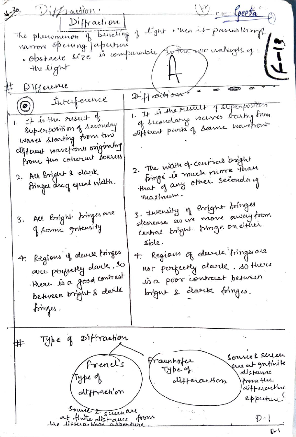 Diffraction Notes (PHYS 101) - Understanding Light Bending Phenomena ...