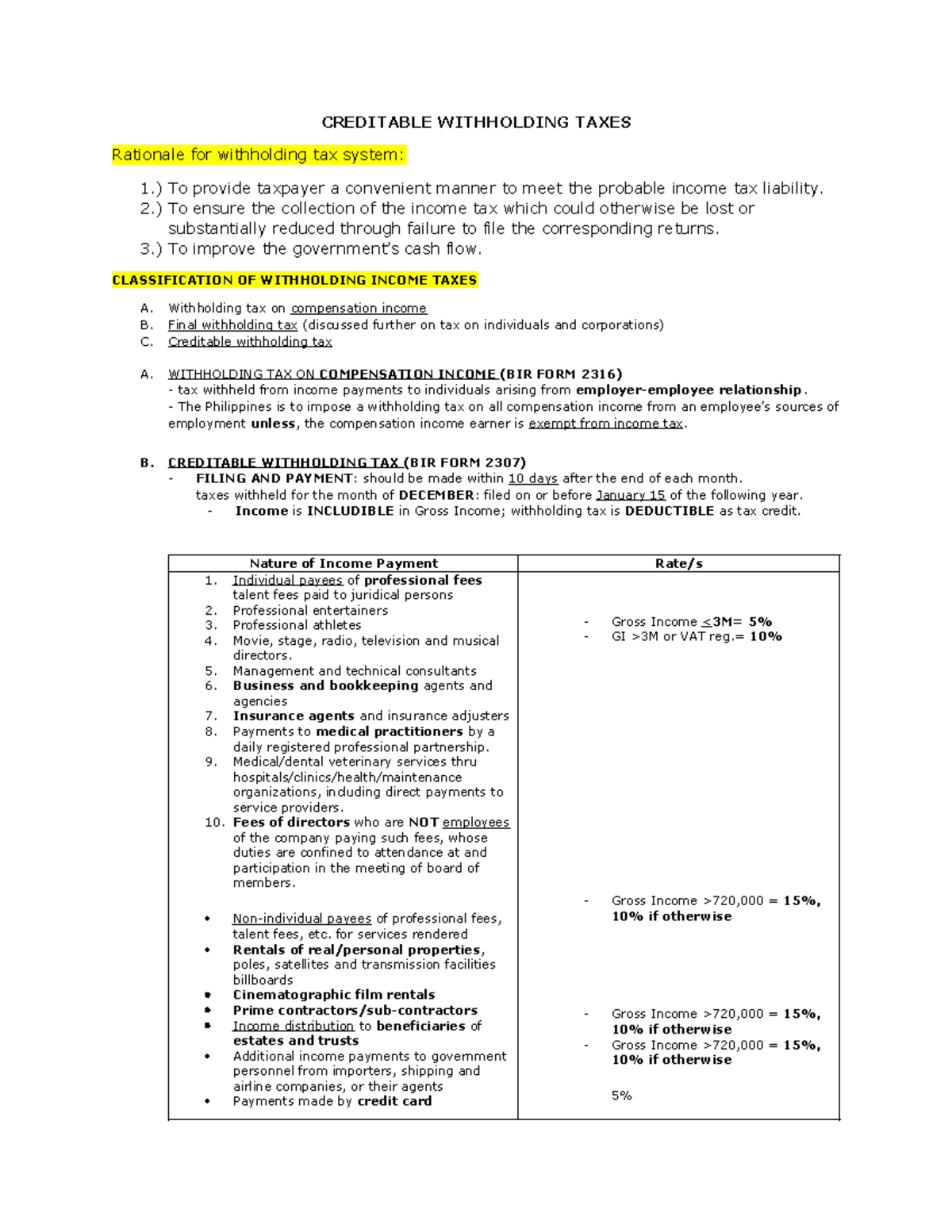 Understanding Creditable Withholding Taxes: A Comprehensive Guide - Studocu
